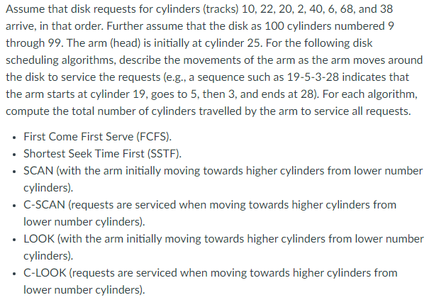 Solved Assume that disk requests for cylinders (tracks) | Chegg.com