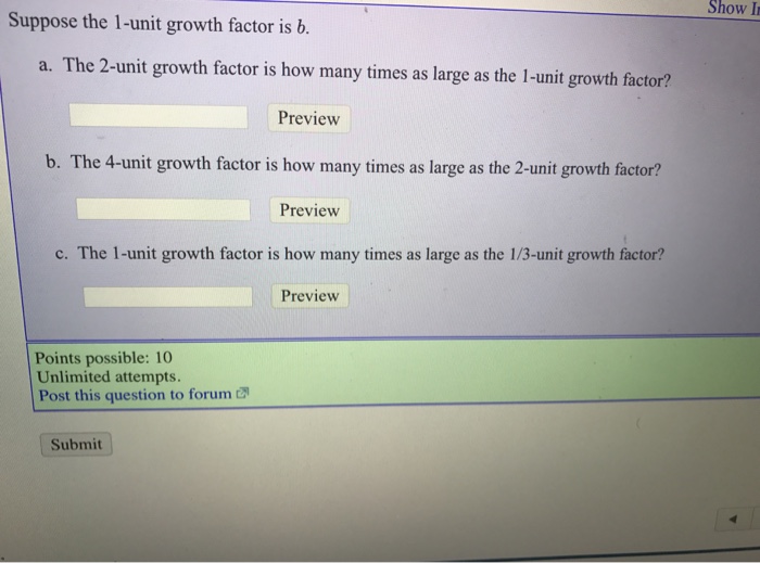 Solved Suppose the 1-unit growth factor is b. a. The 2-unit | Chegg.com