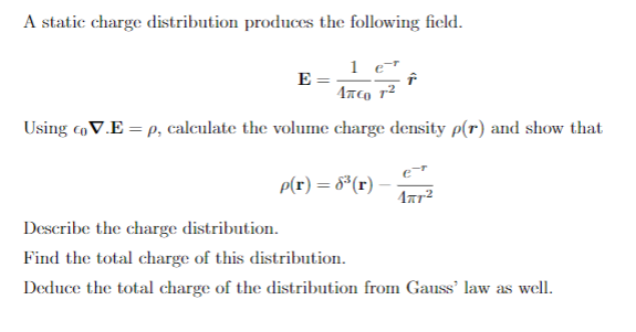 Solved A static charge distribution produces the following | Chegg.com