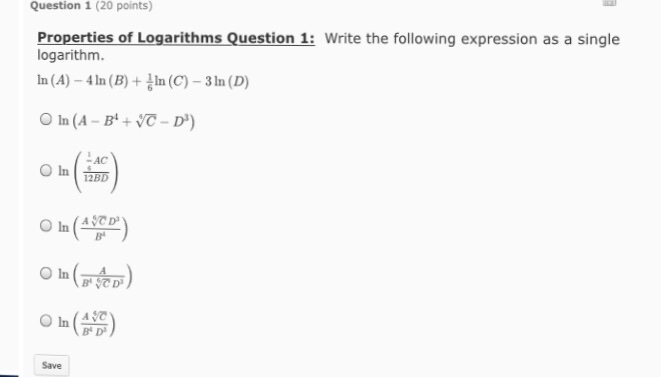 Solved Question 1 (20 points) Properties of Logarithms | Chegg.com