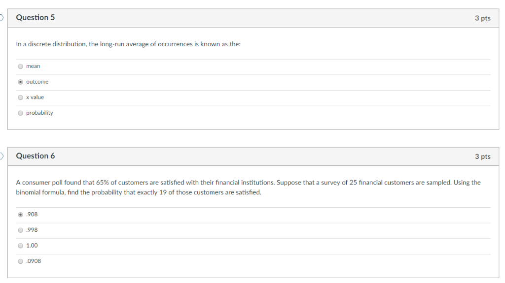 Solved Question 5 3 pts In a discrete distribution, the | Chegg.com