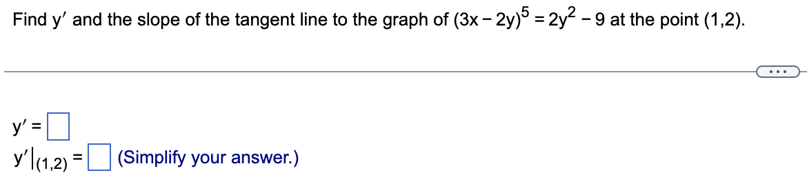 Solved Find y′ and the slope of the tangent line to the | Chegg.com