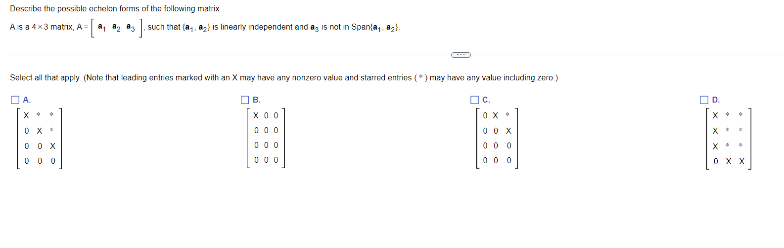 Solved Describe the possible echelon forms of the following | Chegg.com