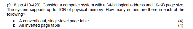 Solved (9.18, pp.419-420): Consider a computer system with a | Chegg.com