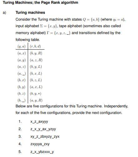 Solved Turing machines Consider the Turing machine with | Chegg.com