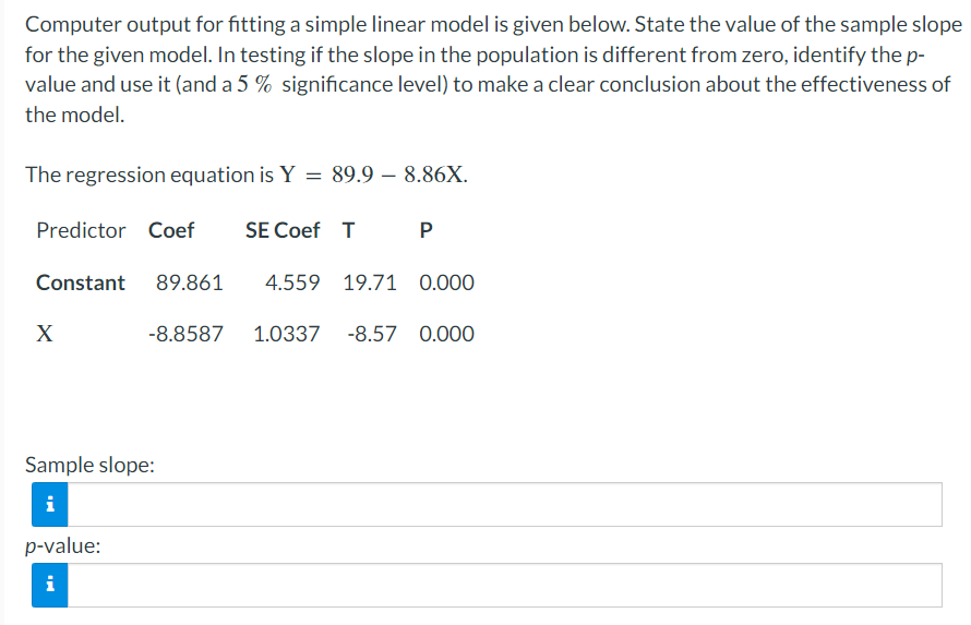 Solved Computer output for fitting a simple linear model is | Chegg.com