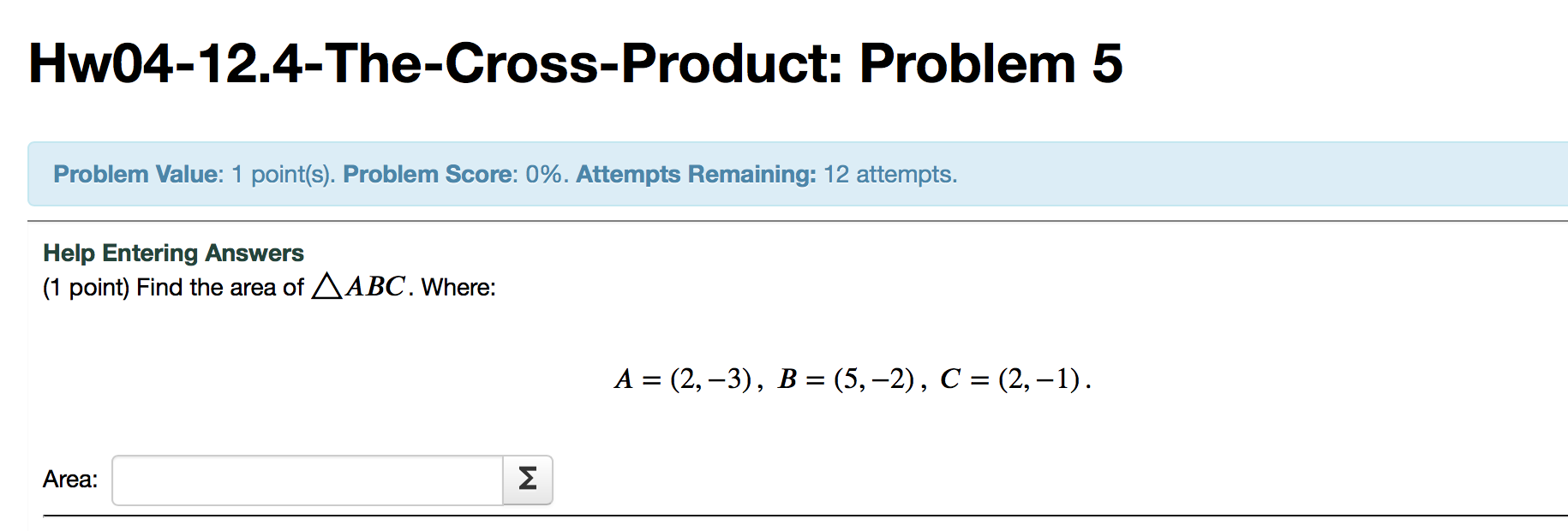 Solved Hw04-12.4-The-Cross-Product: Problem 5 Problem Value: | Chegg.com