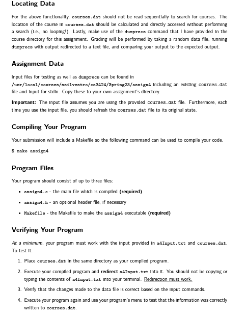 Solved For this assignment, you will use C's I/O functions | Chegg.com