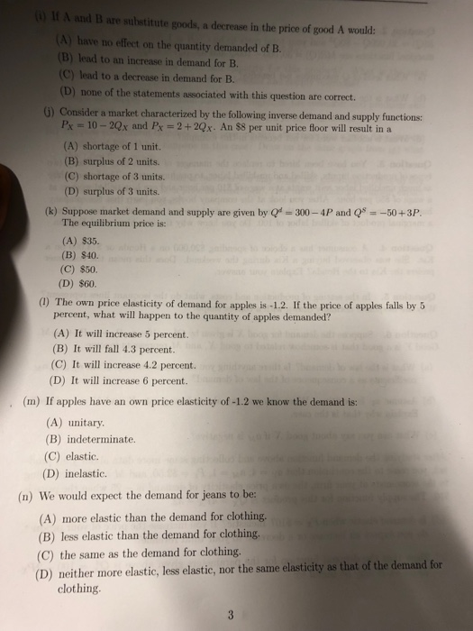 Solved ) If A and B are substitute goods, a decrease in the | Chegg.com