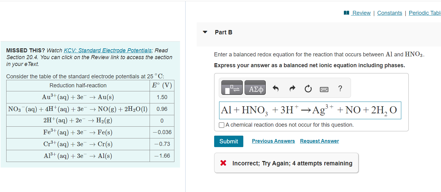 Solved Balance a redox equation for the reaction that | Chegg.com
