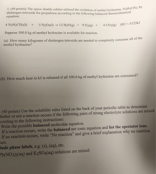 Solved 5. (40 points) The space shuttle orbiter utilized the | Chegg.com