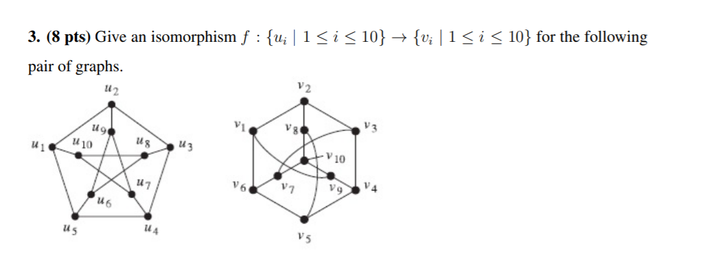 Solved Give an isomorphism f : {ui | 1 ≤ i ≤ 10} → {vi | 1 ≤ | Chegg.com