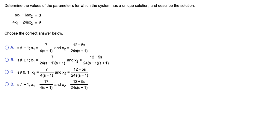 Solved Determine The Values Of The Parameter S For Which The