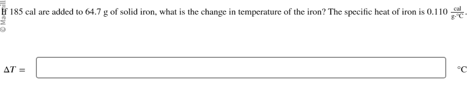 Solved If 185cal are added to 64.7 g of solid iron, what is | Chegg.com