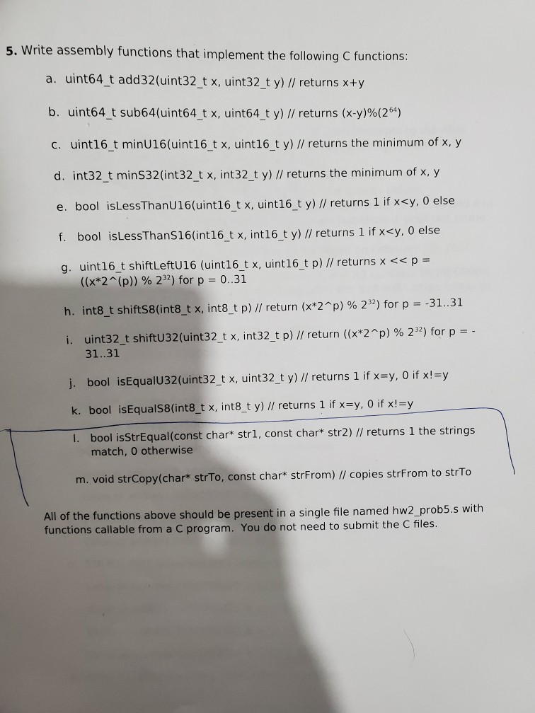 Solved 5 Write Assembly Functions That Implement The