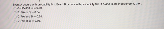 Solved Event A occurs with probability 0.1. Event B occurs | Chegg.com