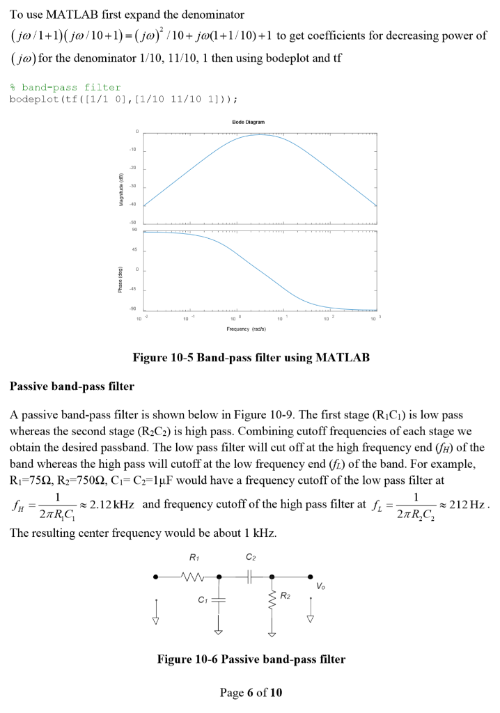 Solved Exercise 10-5 Band-pass filter using MATLAB Consider | Chegg.com