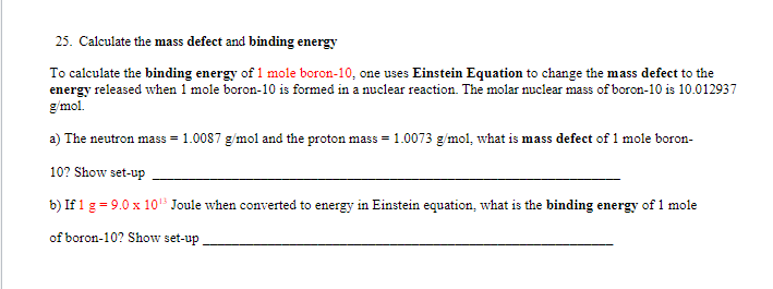 Solved 25. Calculate the mass defect and binding energy To | Chegg.com