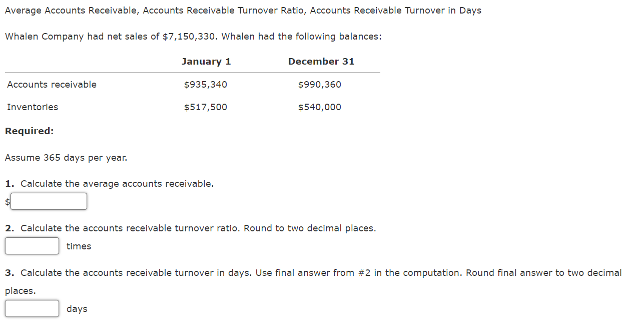 Solved Average Accounts Receivable, Accounts Receivable | Chegg.com