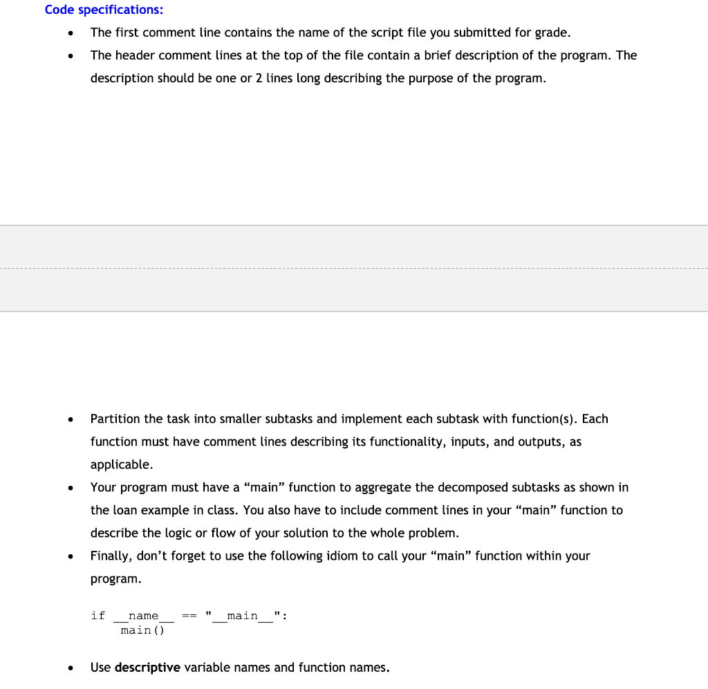 Solved (Python) Please follow the code specifications to | Chegg.com