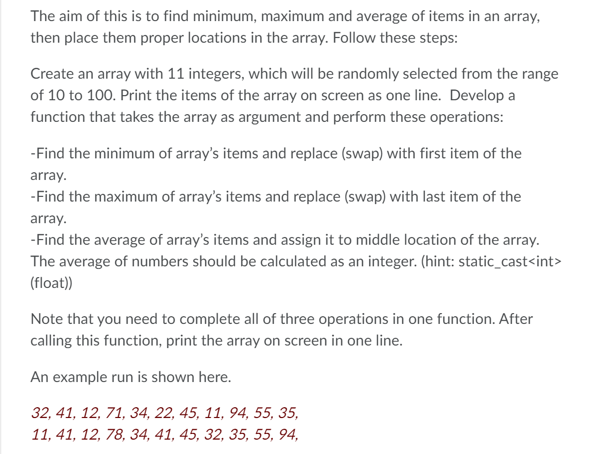 Solved The aim of this is to find minimum, maximum and | Chegg.com