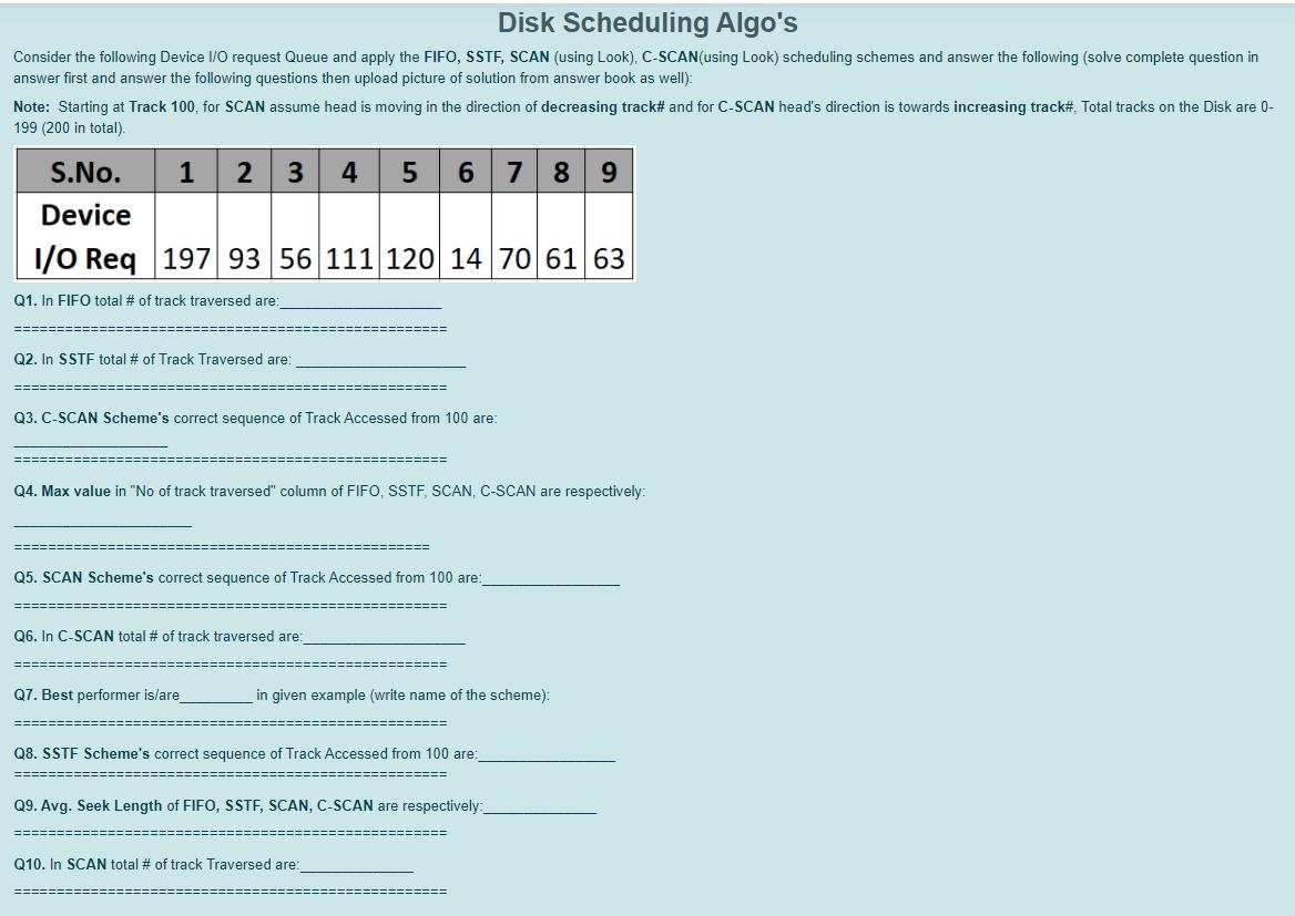 Solved Disk Scheduling Algo's Consider the following Device | Chegg.com
