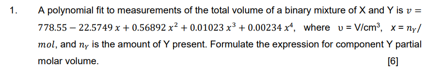 Solved A polynomial fit to measurements of the total volume | Chegg.com