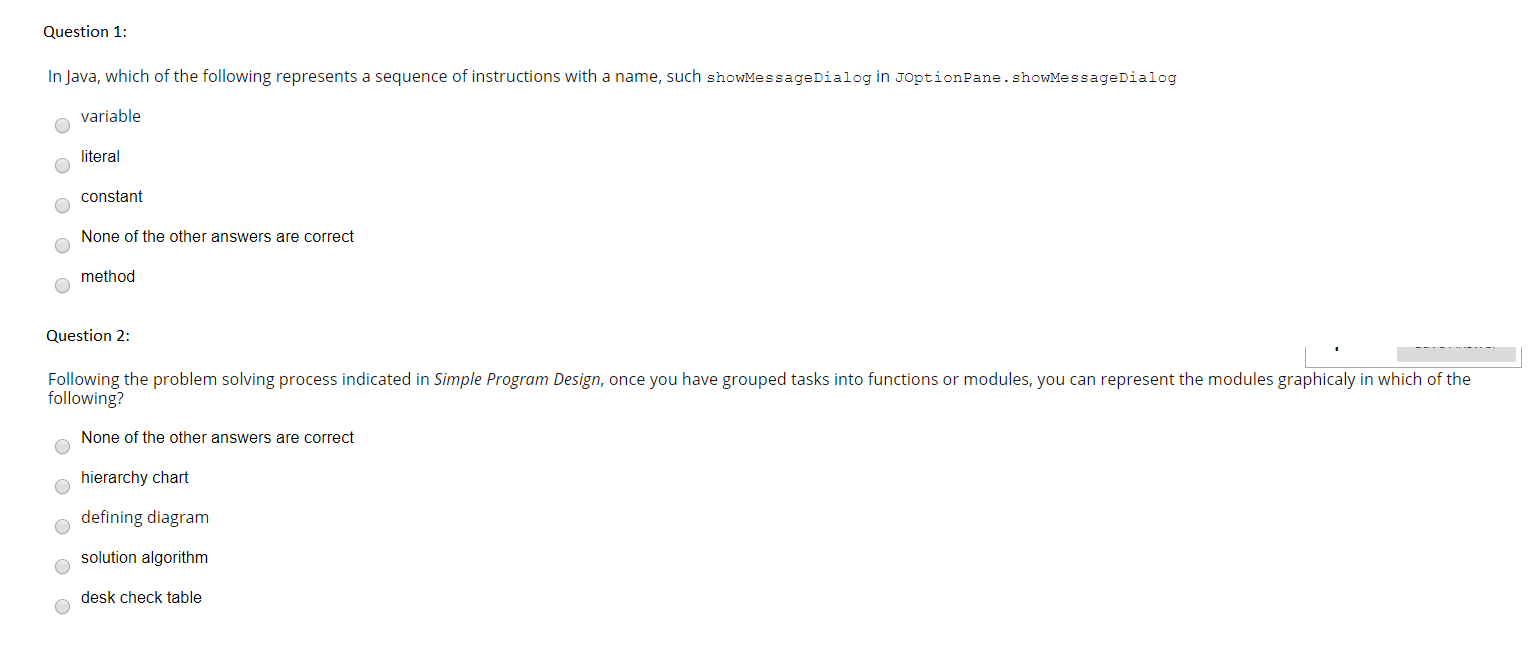 Solved Question 1: In Java, which of the following | Chegg.com