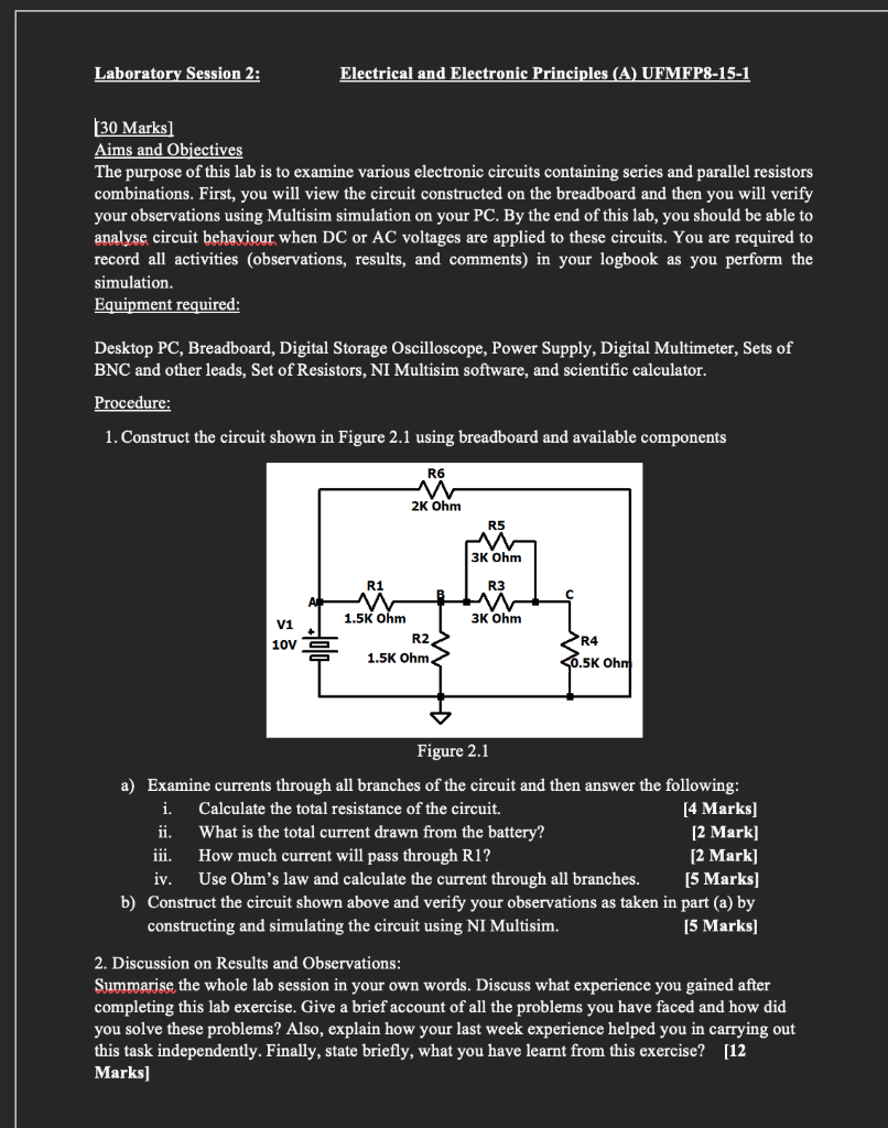 Laboratory Session 2: Electrical and Electronic | Chegg.com