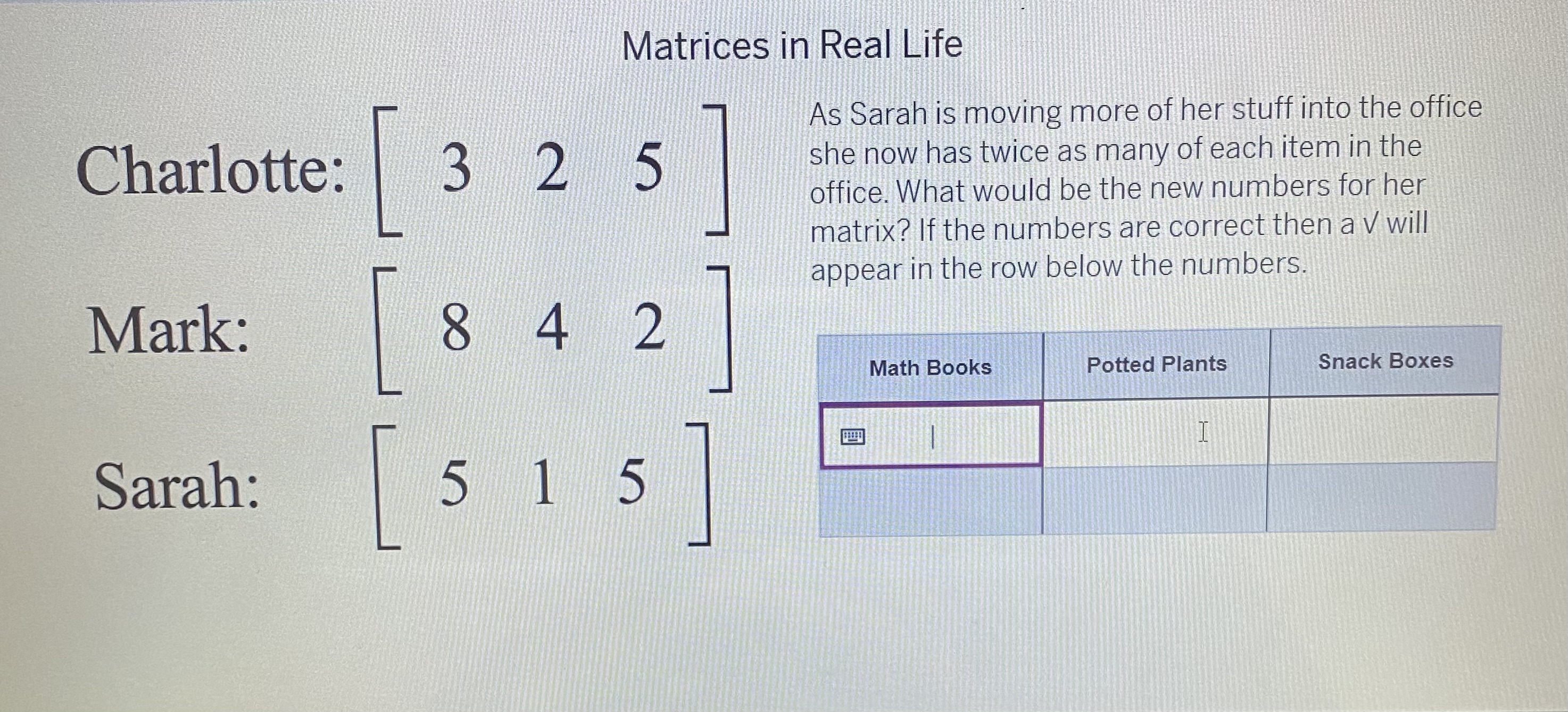 Solved Matrices in Real Life Charlotte: [325] As Sarah is | Chegg.com