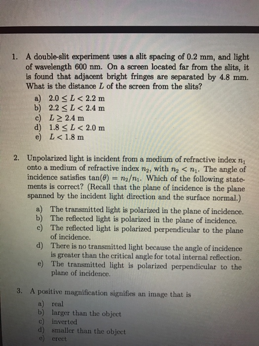 Solved A double-slit experiment uses a slit spacing of 0.2 | Chegg.com