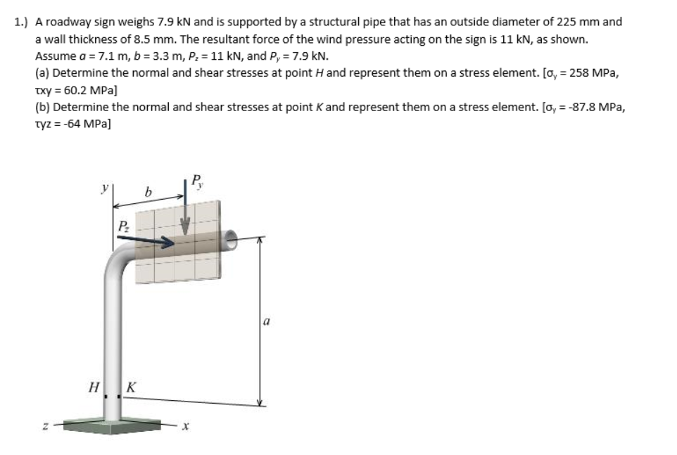 Solved 1.) A roadway sign weighs 7.9kN and is supported by a | Chegg.com