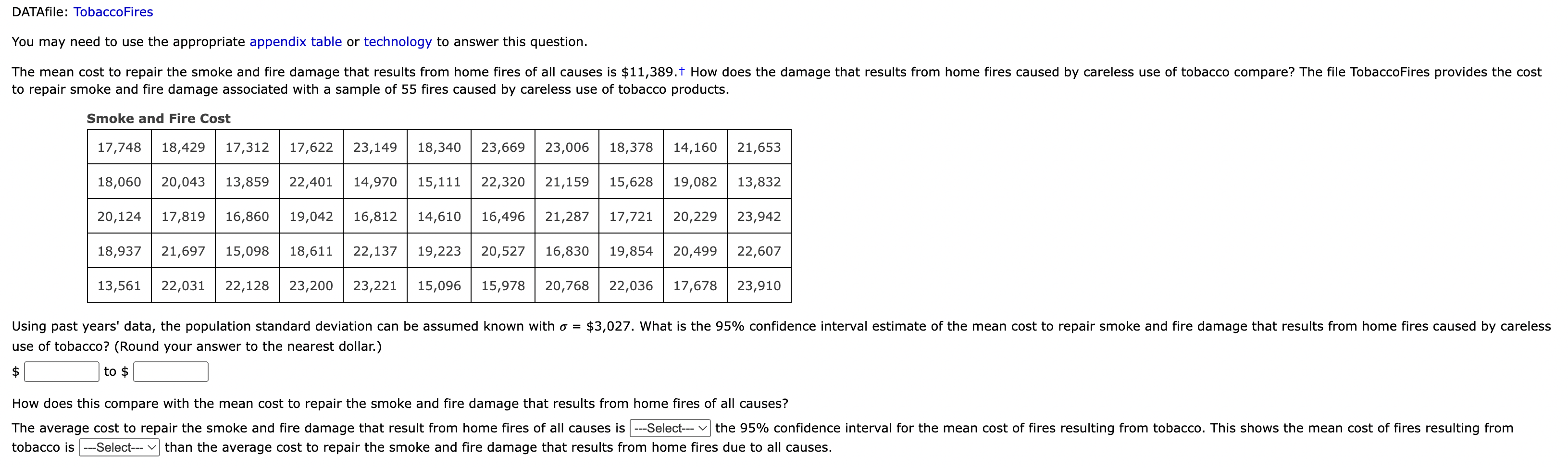 Solved DATAfile: TobaccoFires You may need to use the | Chegg.com