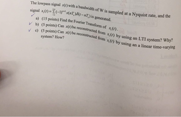 Solved The lowpass signal s() with a bandwidth of W is | Chegg.com