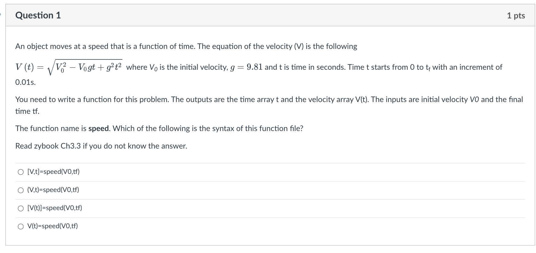 Solved An object moves at a speed that is a function of | Chegg.com