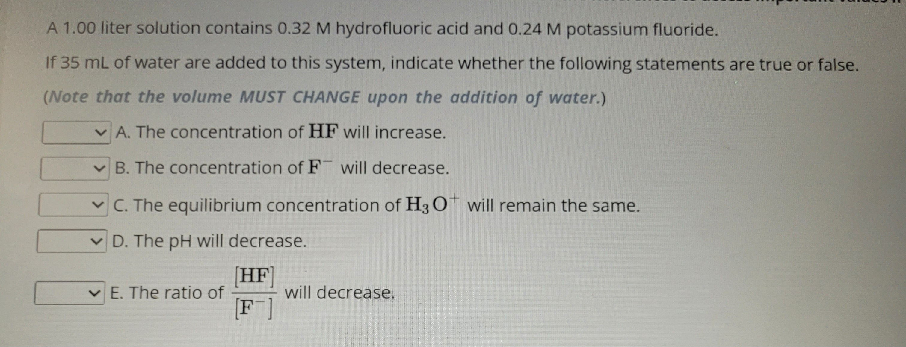 Solved A 1.00 liter solution contains 0.32M hydrofluoric | Chegg.com
