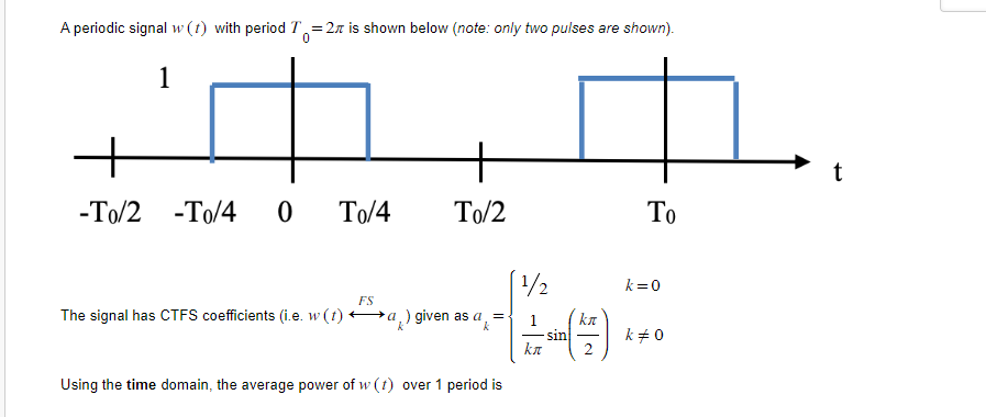 Solved A periodic signal w(t) with period T0=2π is shown | Chegg.com
