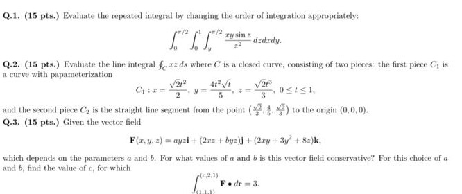 Solved 2 Q.1. (15 pts.) Evaluate the repeated integral by | Chegg.com