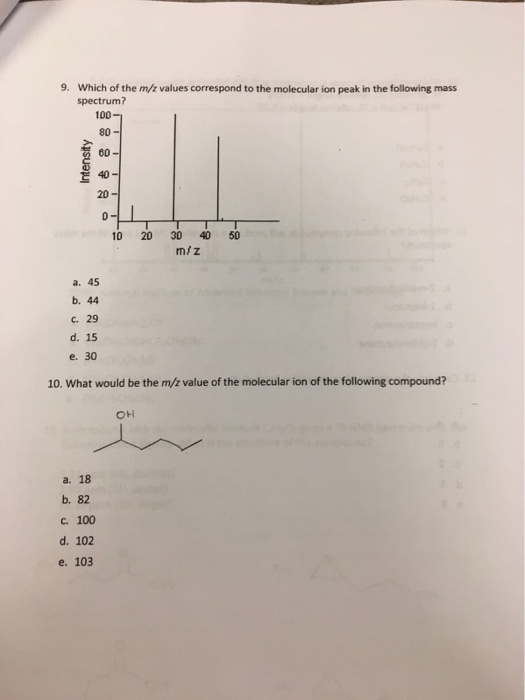 Solved 9. Which of the m/z values correspond to the | Chegg.com