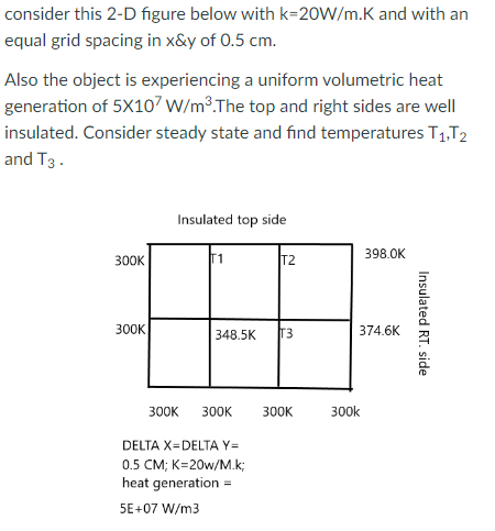 consider this 2-D figure below with k=20 W/m.K and | Chegg.com