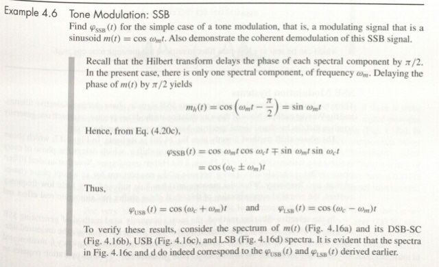 Solved Example 4.6 Tone Modulation: SSB Find ? B(t) for the | Chegg.com