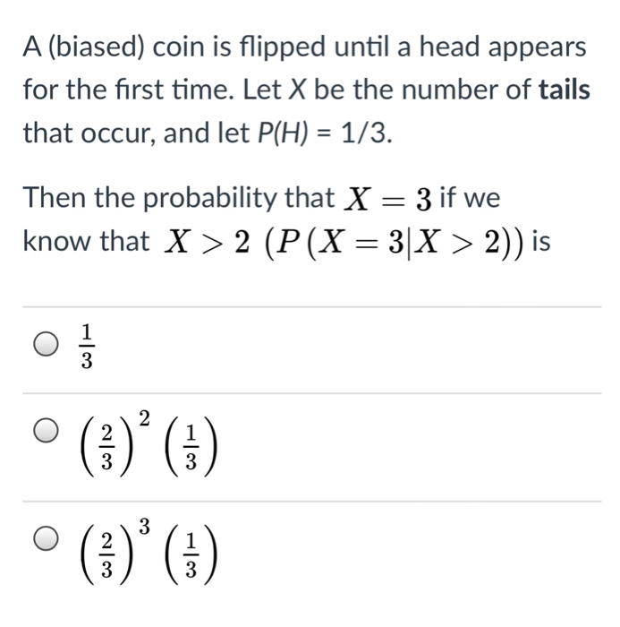 Solved A (biased) coin is flipped until a head appears for | Chegg.com