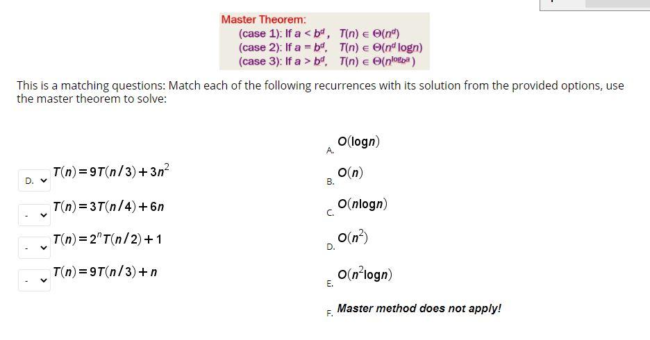 Solved Master Theorem: (case 1): If a bo, Tn) e (nlogga) | Chegg.com