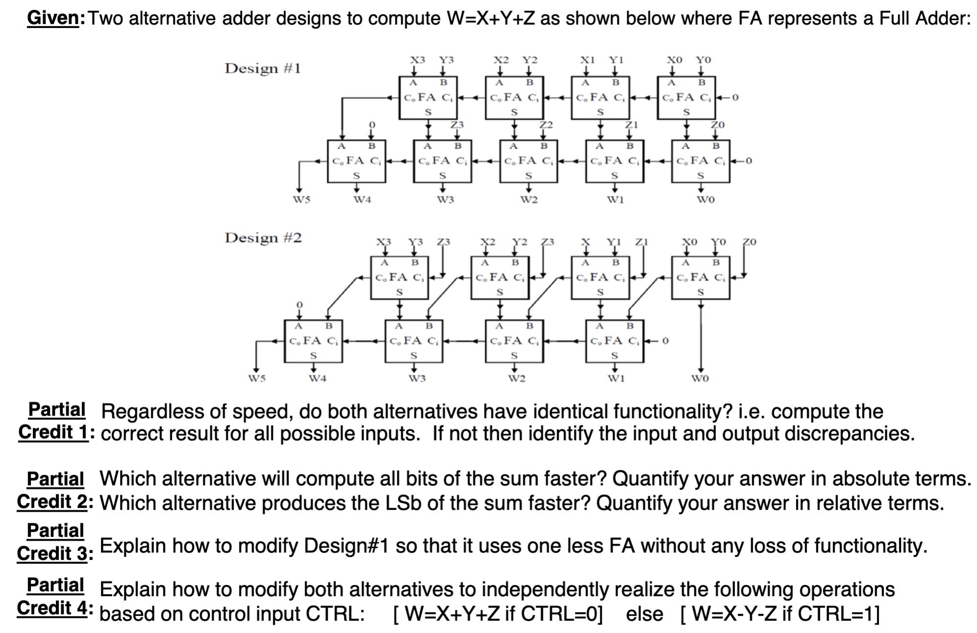 Solved Given: Two alternative adder designs to compute | Chegg.com