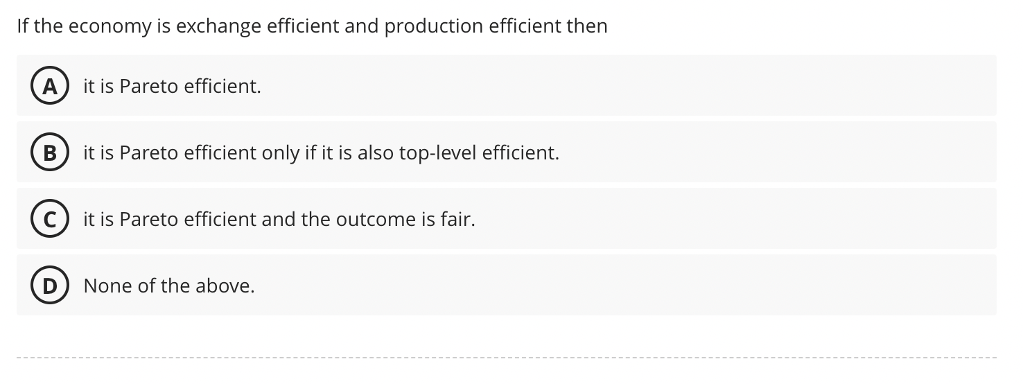 Solved If the economy is exchange efficient and production | Chegg.com