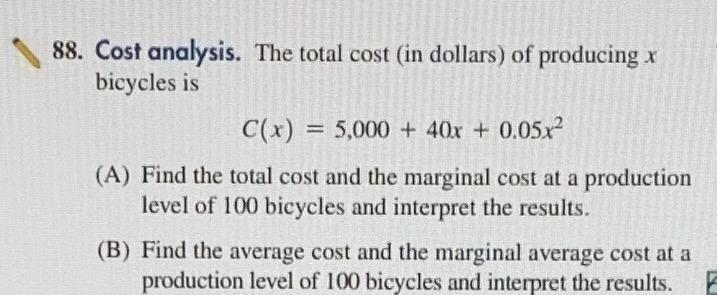 Solved 88. Cost analysis. The total cost in dollars) of | Chegg.com