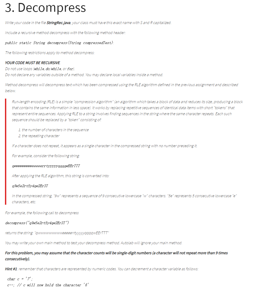 Solved 3. Decompress Write your code in the file | Chegg.com