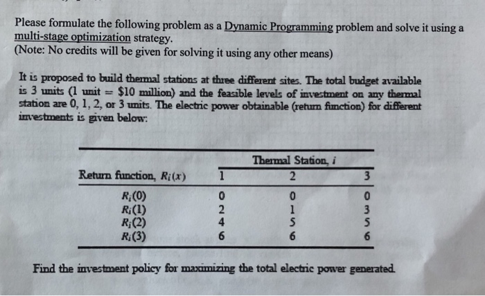 Solved Please formulate the following problem as a Dynamic | Chegg.com