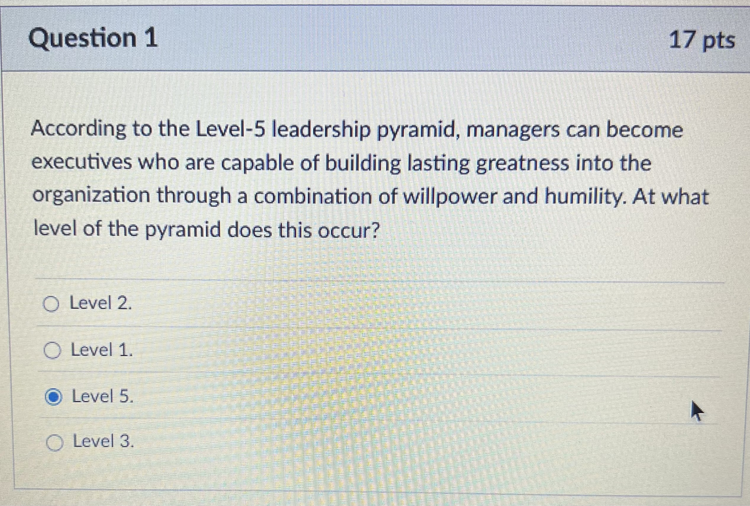 Solved Question 1According to the Level-5 ﻿leadership | Chegg.com