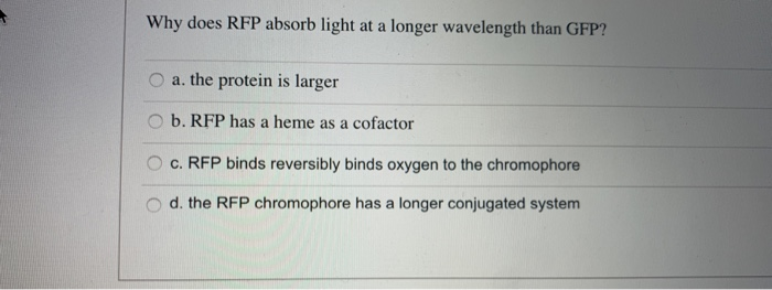 Solved Why does RFP absorb light at a longer wavelength than | Chegg.com